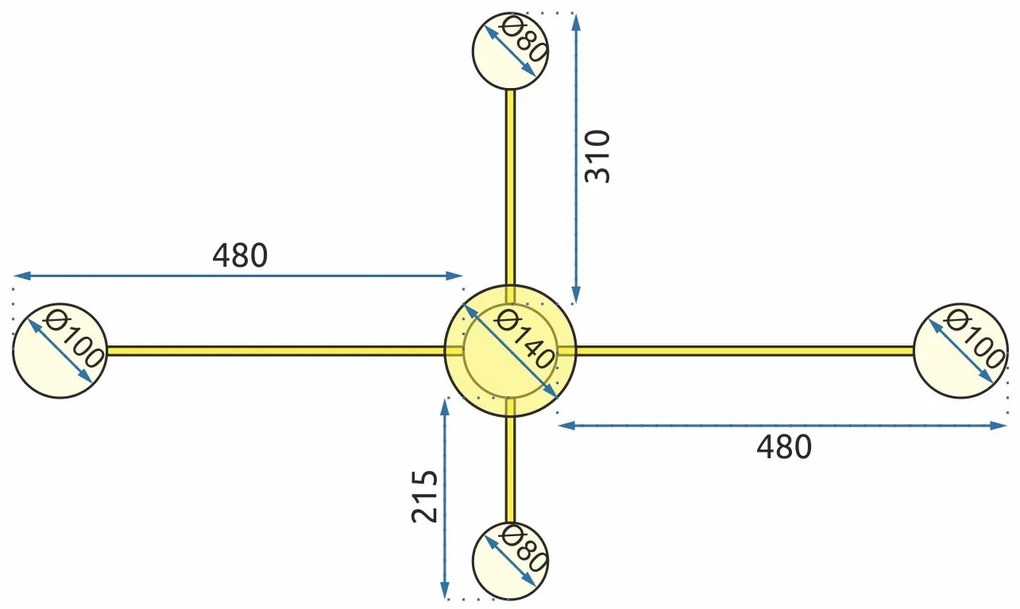 Toolight - LED stropní svítidlo 4-ramenné + dálkové ovládání APP520-4C, zlatá, OSW-08461