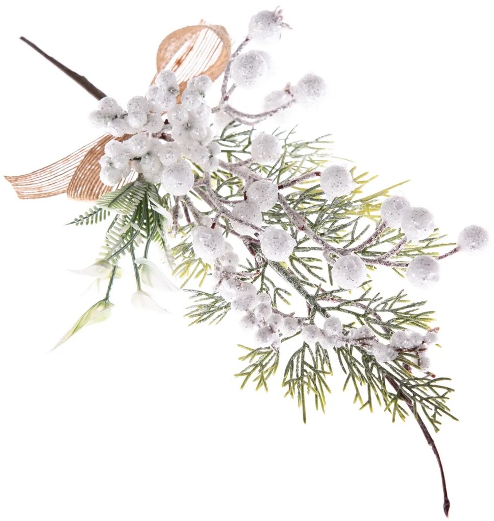Dekorační vánoční větvička s bílými bobulemi, 8 x 35 x 6 cm