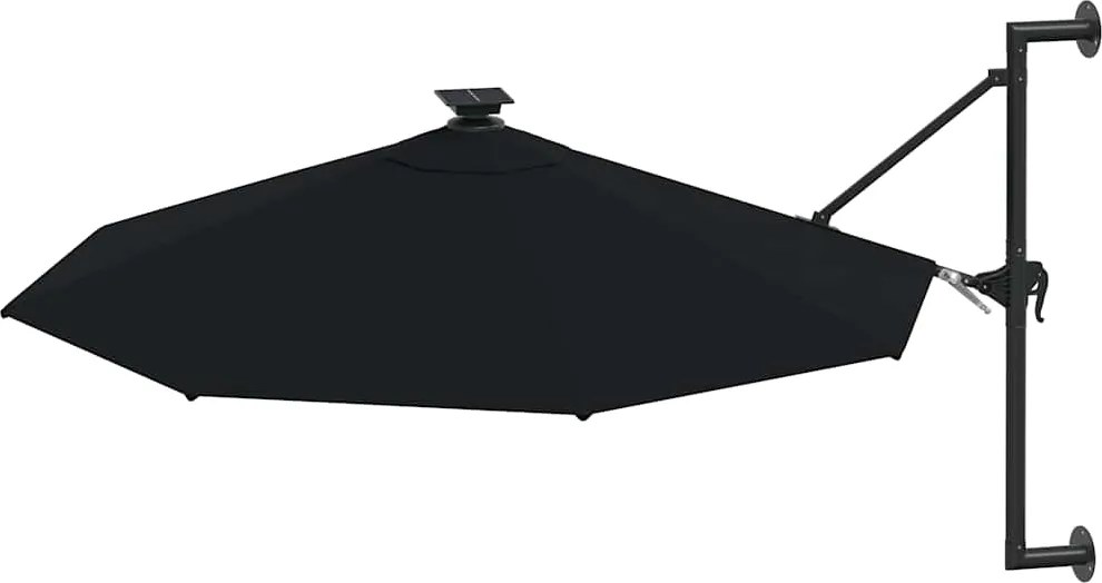 Nástěnný zahradní slunečník s LED 300 cm černý 312528