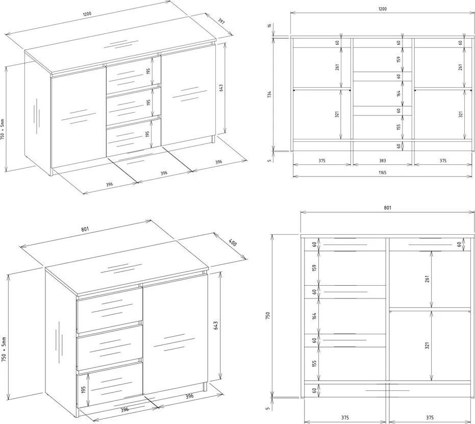 Sada 2ks komod Costa 200 cm kašmír
