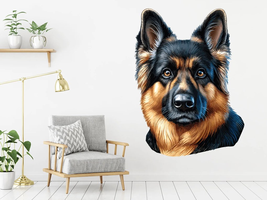 Pes Německý ovčák textilní přelepitelná samolepka na zeď arch 33 x 45 cm