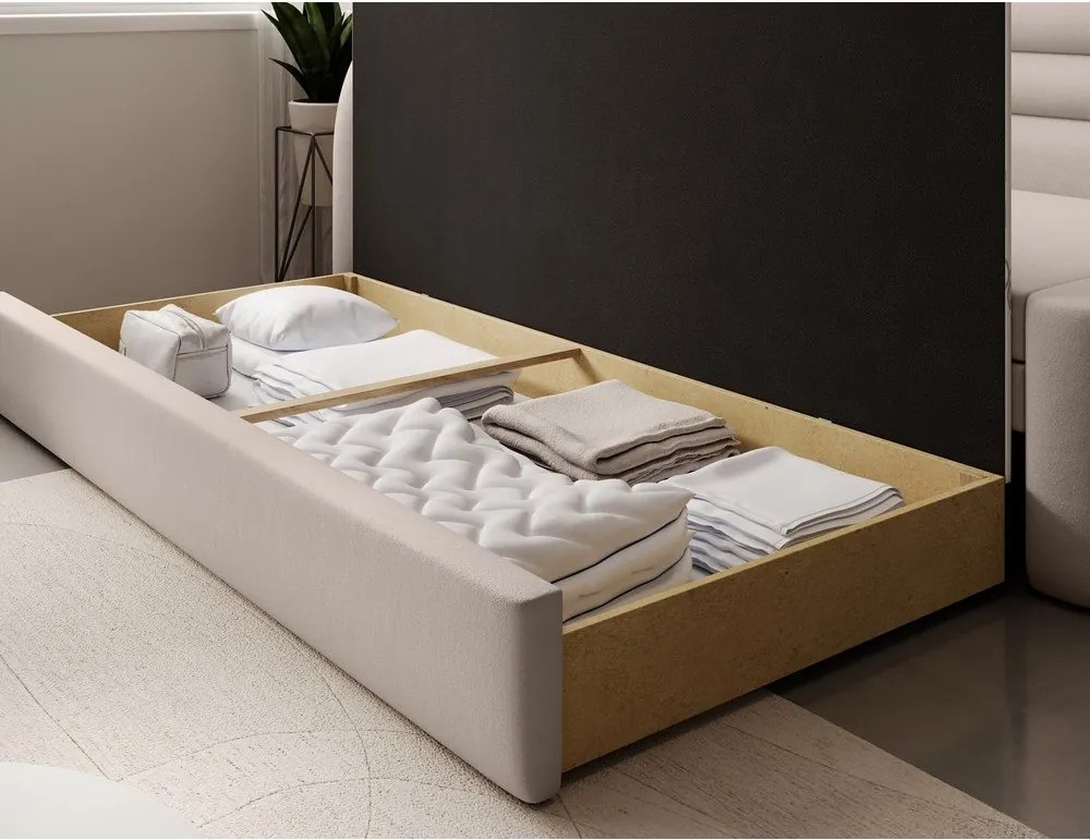 Béžová sametová rozkládací/s úložným prostorem pohovka levý roh 223 cm Fabillo – ELTAP