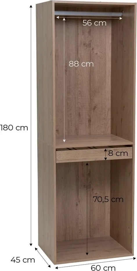 Otevřená modulární skříň v dekoru dubu v přírodní barvě 60x180x45 cm Modular – Casa Selección
