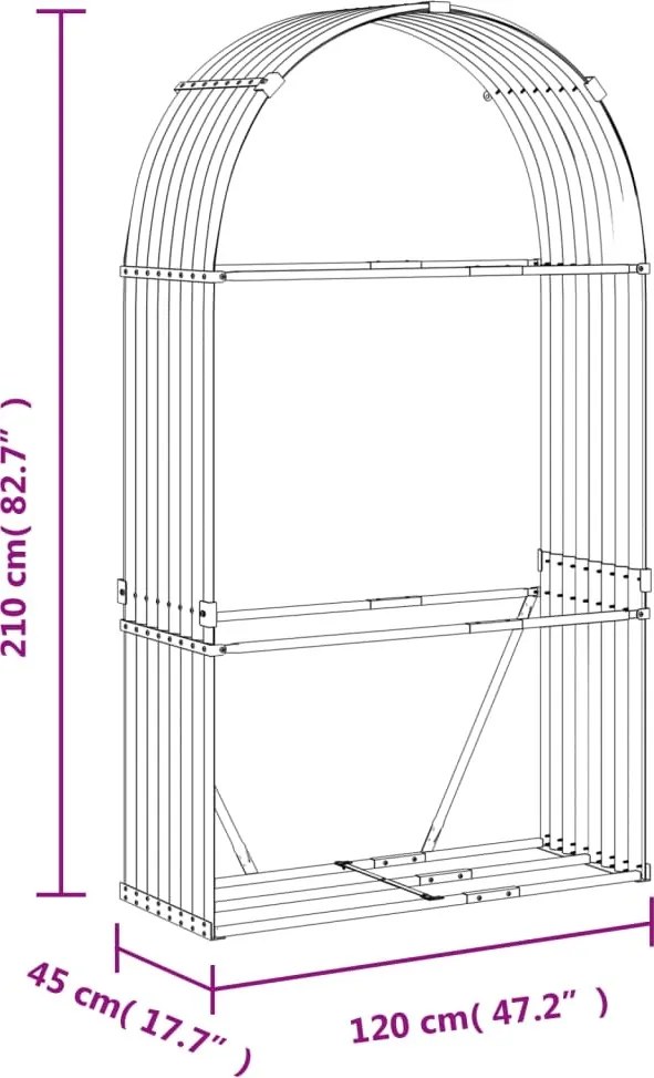 vidaXL Stojan na dřevo 120 x 45 x 210 cm pozinkovaná ocel [364572] Barva: Vzhled dřeva