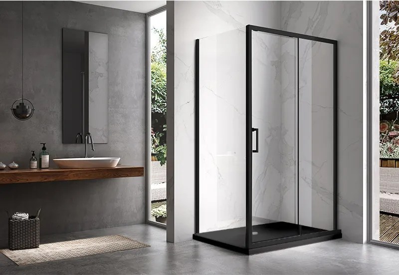 BPS-koupelny Obdélníkový sprchový kout KZ104B BL 110x90 černý/transparent + vanička ST04B BL černá