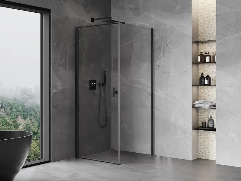 Mexen Mist-B, 1-křídlý výklopný sprchový kout 75 x 75 cm, čiré sklo, černý profil, 8A2T-075-075-70-00