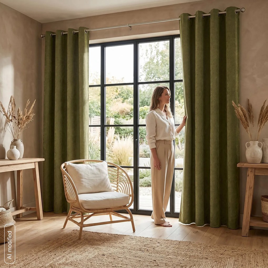 ZÁVĚS NA KROUŽCÍCH BLAKE 140X250 CM OLIVOVÝ
