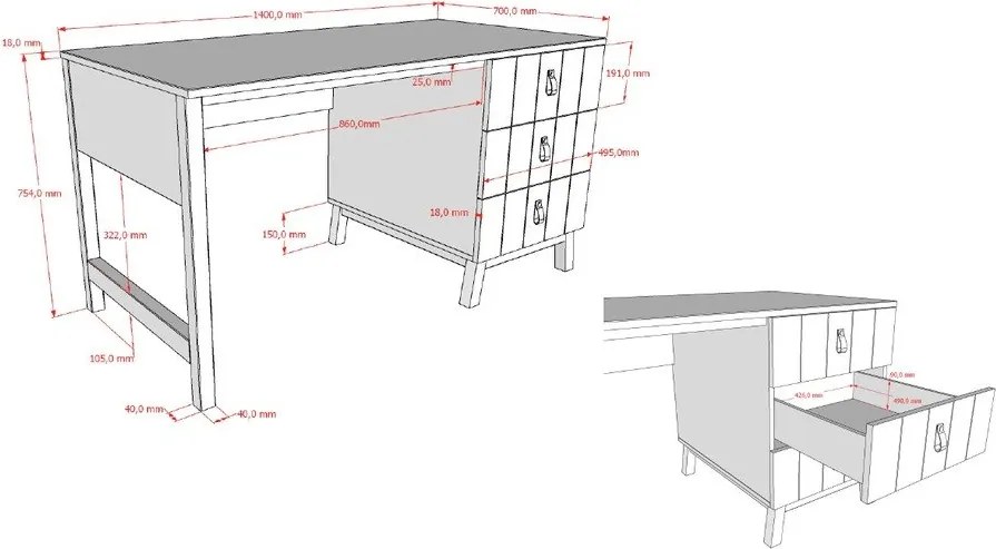Dětský psací stůl 70x140 cm Sezane – Vipack