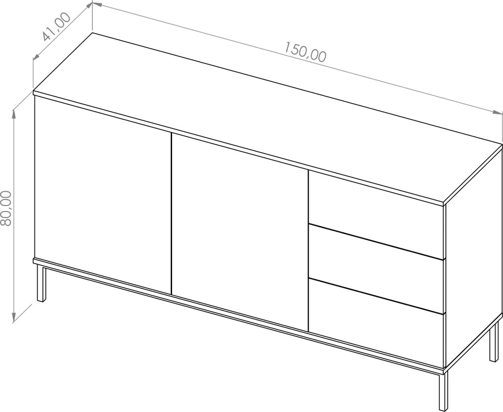 GAB Komoda QUER K2D3SZ, Bílá 150 cm