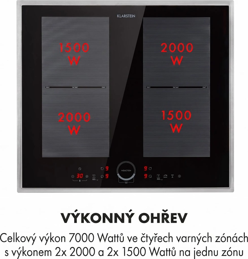 Klarstein Delicatessa 60 Prime, indukční varná deska, 7000 W, 4 zóny, časovač, černá