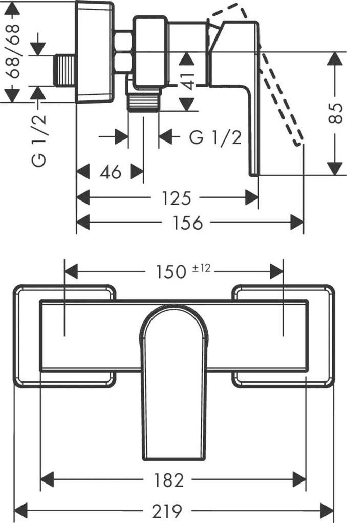 Hansgrohe Vernis Shape, nástěnná sprchová baterie, chromová, 71650000