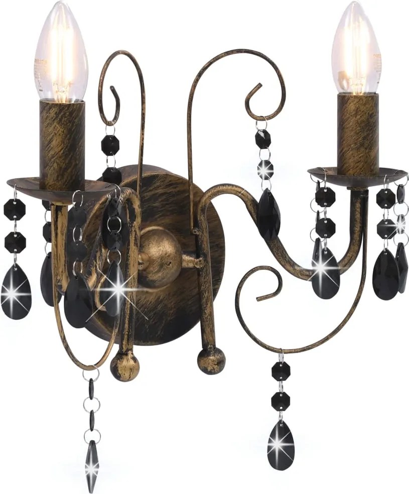 Nástěnná lampa s korálky černá patina 2 x žárovky E14 281591