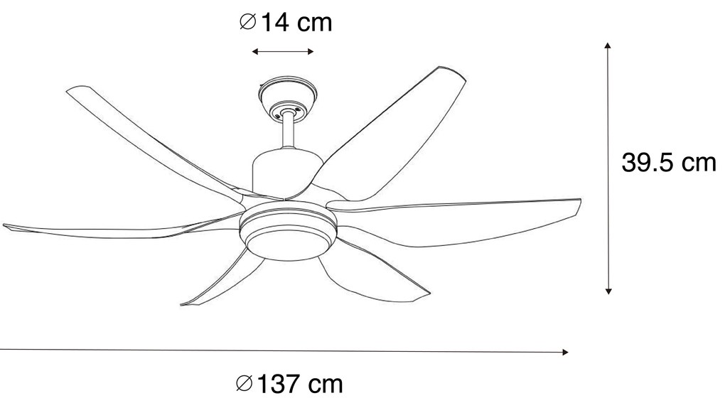 Stropní ventilátor bílý 137 cm vč. LED stmívatelný s dálkovým ovládáním - Tak