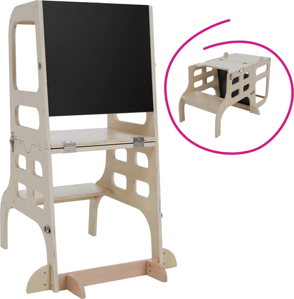 Montessori učící věž 3v1 s tabulí MONTI - přírodní