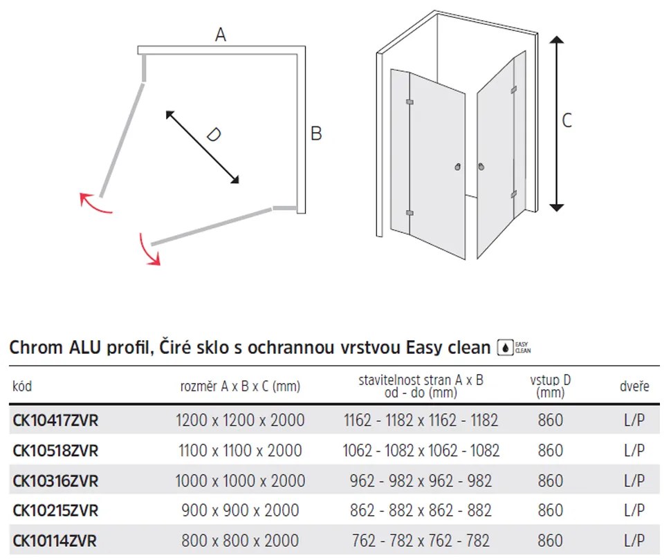 Mereo Novea sprchový kout čtverec 100x100 cm sklo Čiré ALU chrom CK10316ZVR