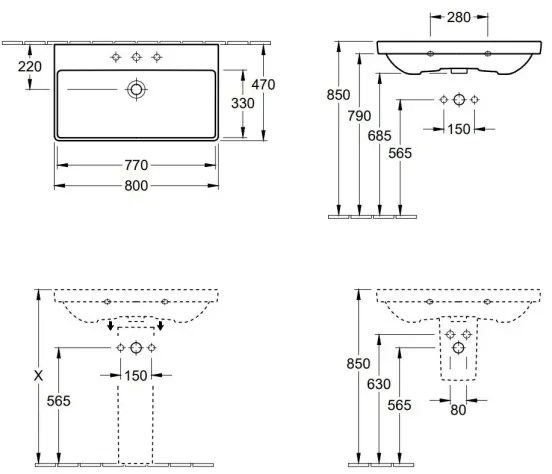 Villeroy & Boch 41568001 - Závěsné umyvadlo AVENTO 80x47 cm keramika/bílá