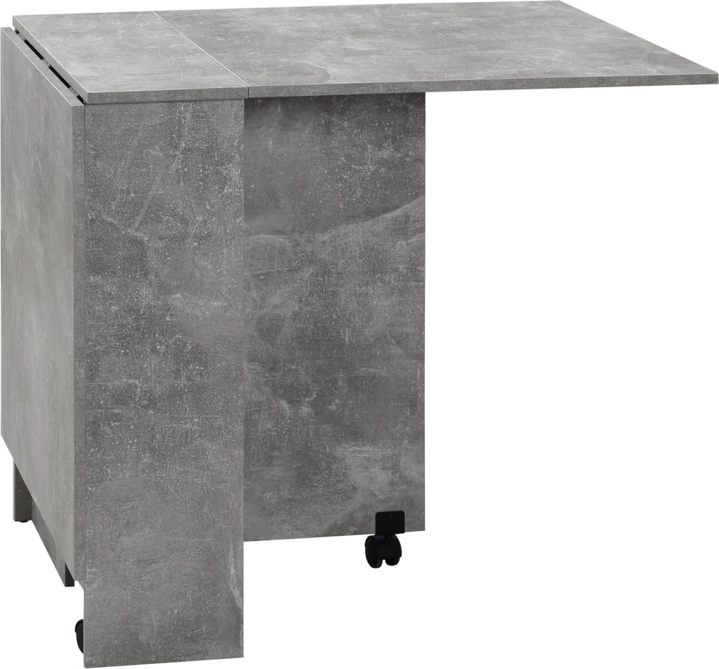 HOMCOM Skládací jídelní stůl s kolečky, skládací křídla a police pro 4-6 osob 75x140x74 cm šedý cement