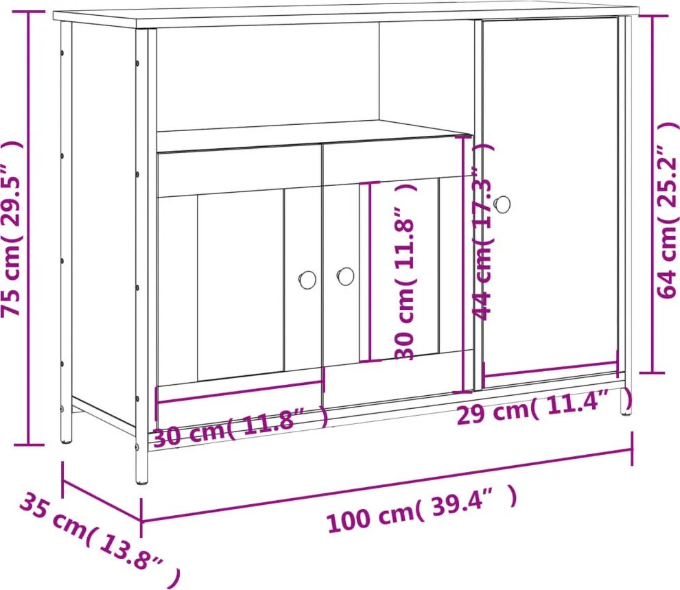 vidaXL Příborník 100 x 35 x 75 cm kompozitní dřevo [835510] Barva: dub sonoma