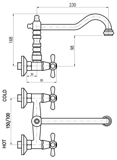 RAV Slezák MK102.5/28SM - Dřezová/umyvadlová baterie MORAVA RETRO stará mosaz