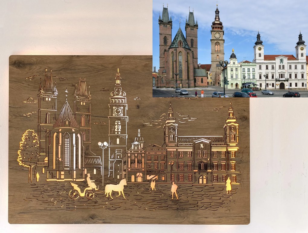 Li-Go "Hradec Králové" světelný obraz 230V 100x70 cm provedení povrchu: dub světlý