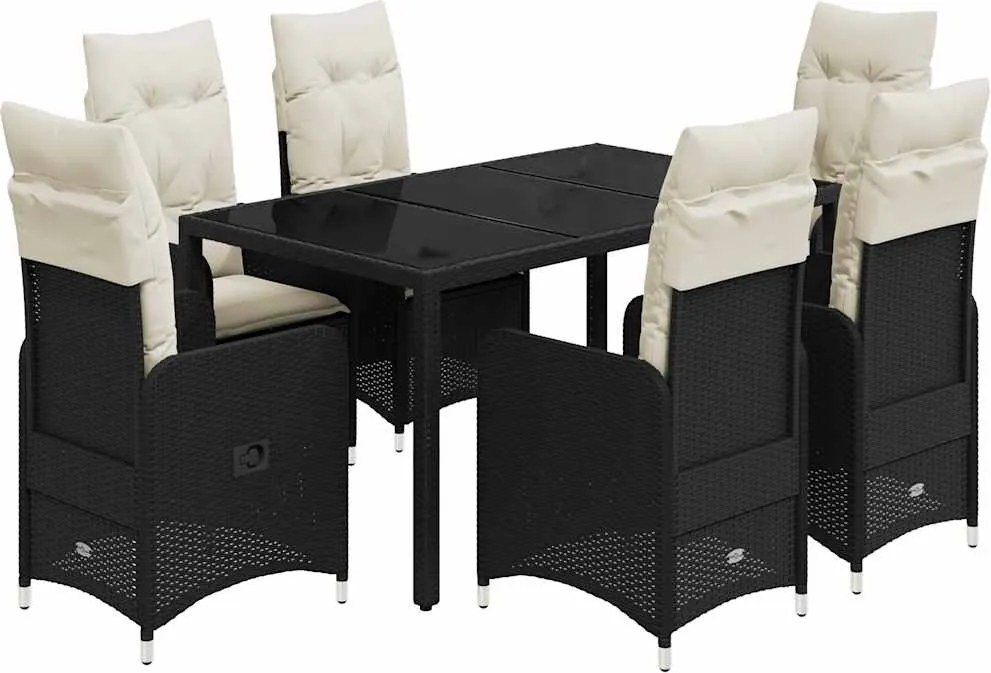 7dílný zahradní bistro set s poduškami černý polyratan 3276991