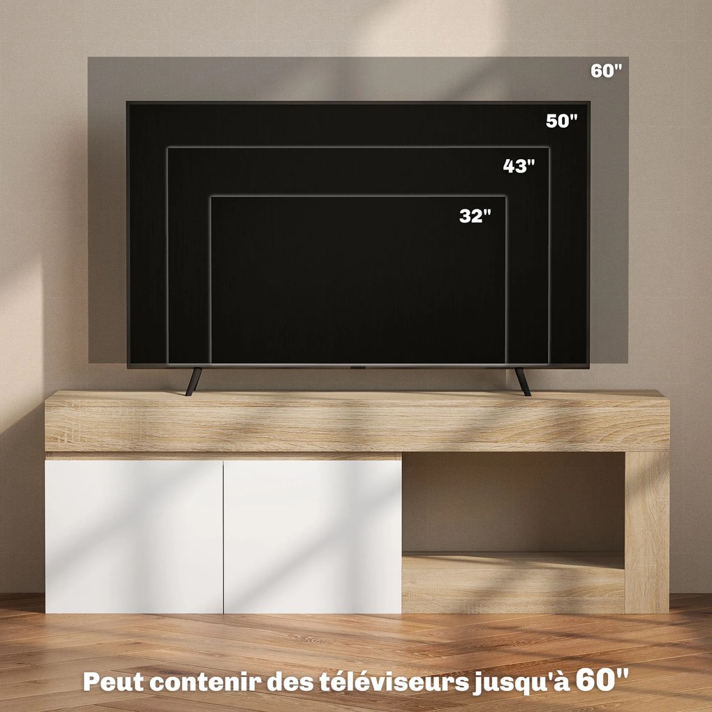 HOMCOM TV nábytek - stojan na TV pro televize do 60 palců s dvoudveřovým kabinetem a otevřeným policí do obývacího pokoje nebo ložnice, 140 x 40 x 48