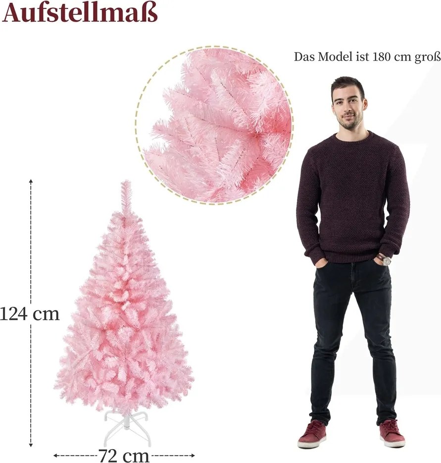 Umělý vánoční stromek Yaheetech – růžová, 183 cm (267364081065)