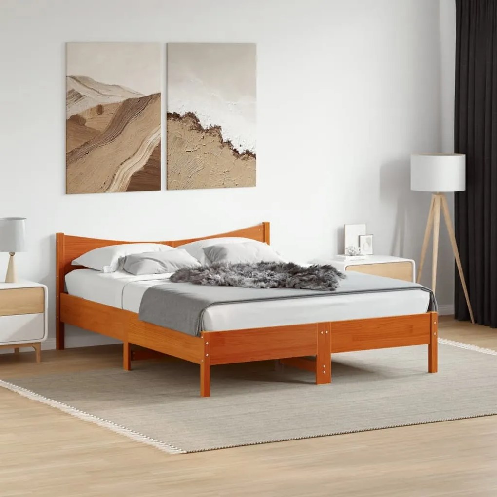 Postel bez matrace voskově hnědá 150 x 200 cm masivní borovice 3216368