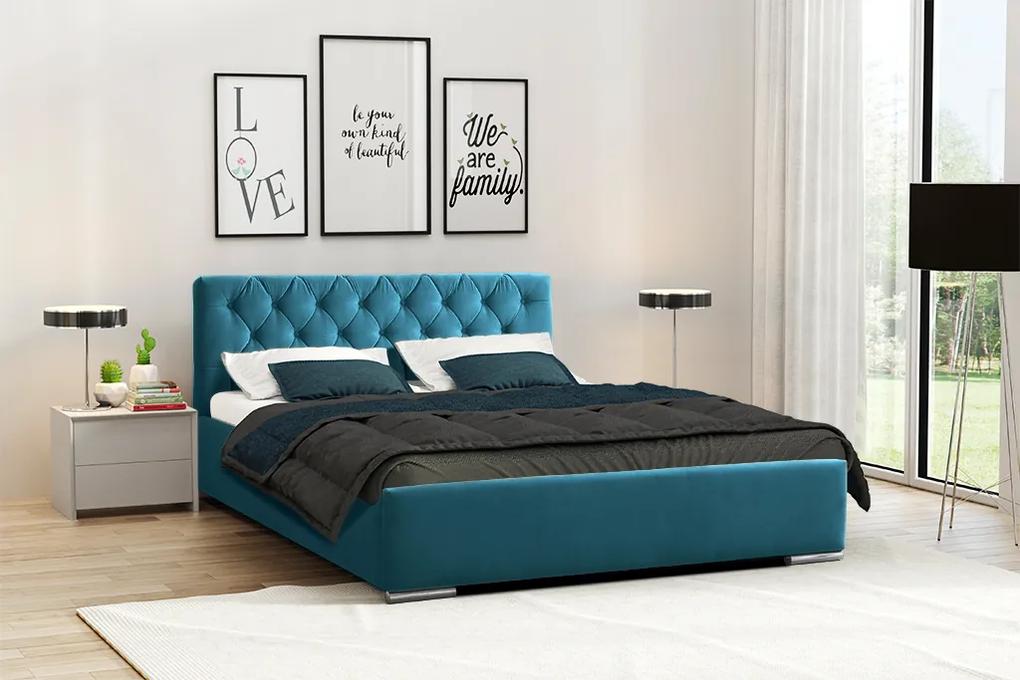 Eka Čalouněná postel ELEGANT 90x200 cm Barva látky Trinity: (2313) Modrá, Úložný prostor: S dřevěným rámem úložného prostoru