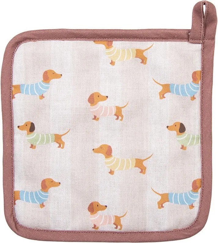 Béžová bavlněná chňapka - podložka s jezevčíky Puppy Pullover - 20*20 cm