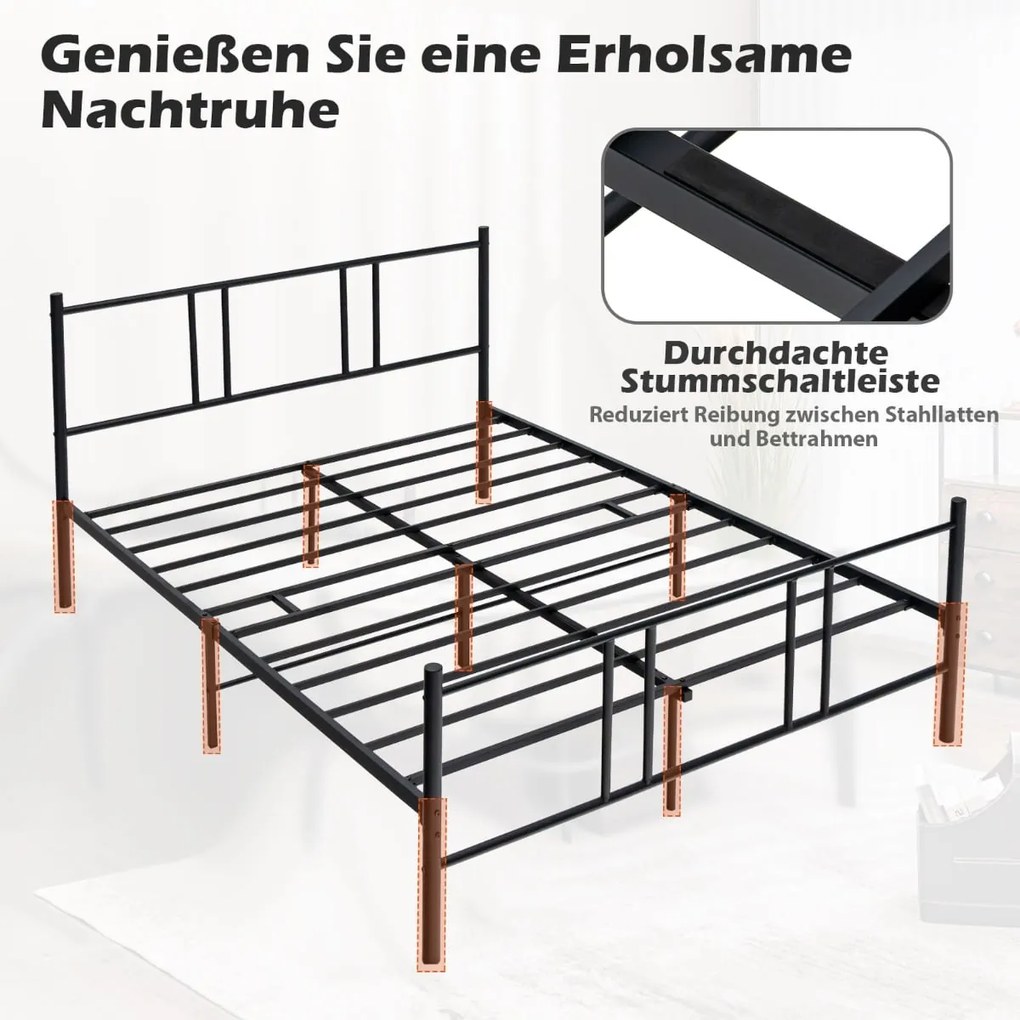 Costway Kovový rám postele Rám s čelem a podnožkou – 200 × 160 cm, černý