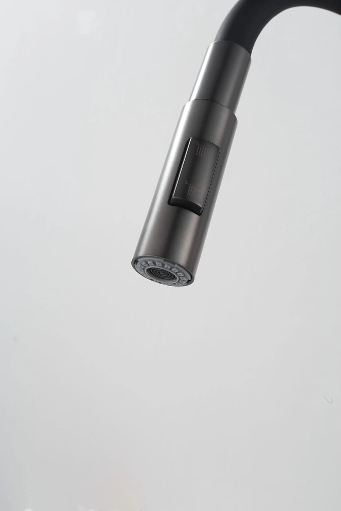 Gamma Flex 4000, stojánková dřezová baterie s flexibilním ramenem, 2-funkční výtok, černá-grafitová, GMA-BFX-4000GM