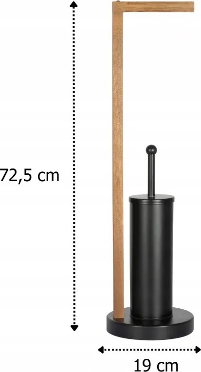 Erga Aurora Black, toaletní WC kartáč s dřevěným držákem na WC papír na postavení 19x19x72,5 cm, hnědá-černá, ERG-SEP-1004SEPSTLUNA
