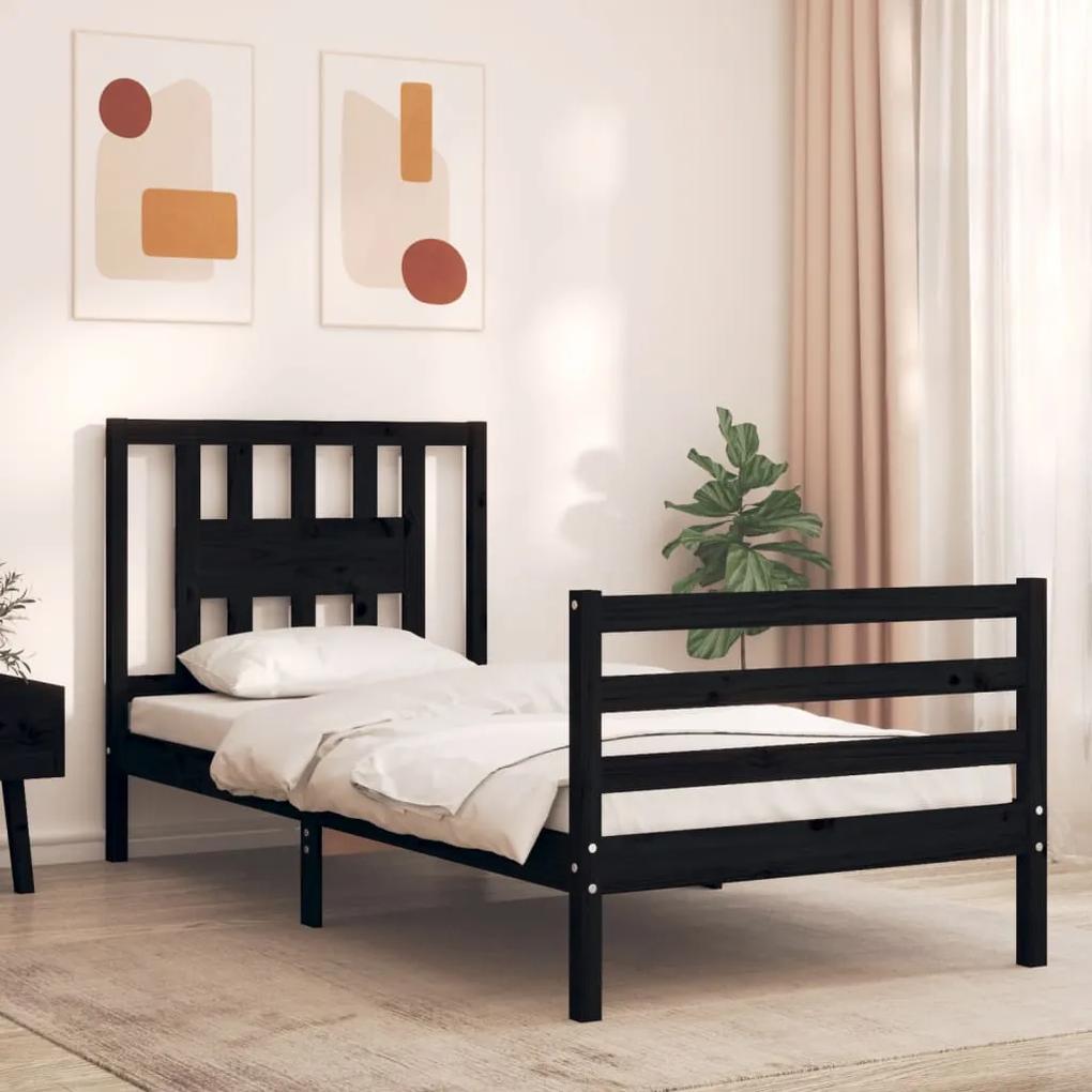 Rám postele s čelem černý 100 x 200 cm masivní dřevo,  3194565