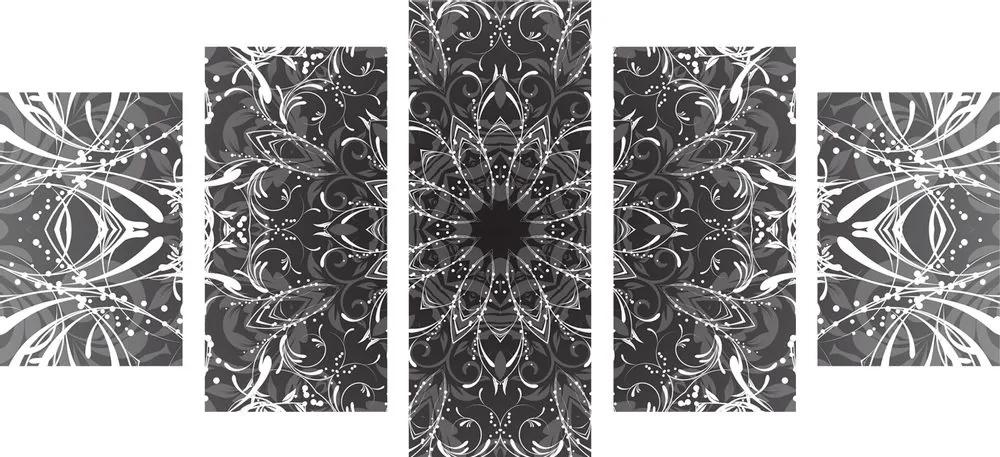 5-dílný obraz černobílá rozeta - 100x50 cm