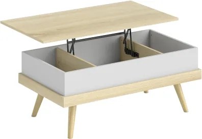 HOMCOM Nastavitelný konferenční stolek s 3 skrytými úložnými přihrádkami a dřevěnými nohami 100x79x54 cm Přírodní a bílá