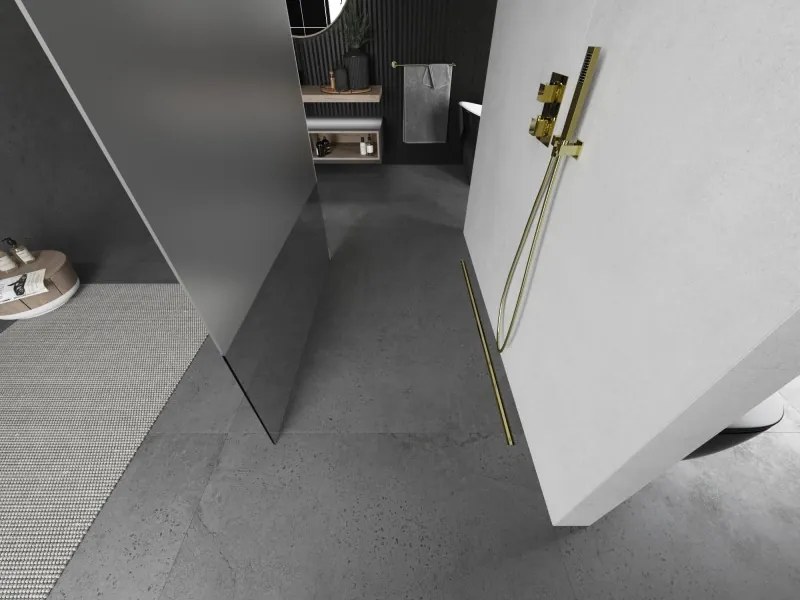 Mexen Kioto, sprchová zástěna Walk-In 120 x 200 cm, 8mm čiré sklo-námraza, zlatý matný profil, 800-120-002-55-35
