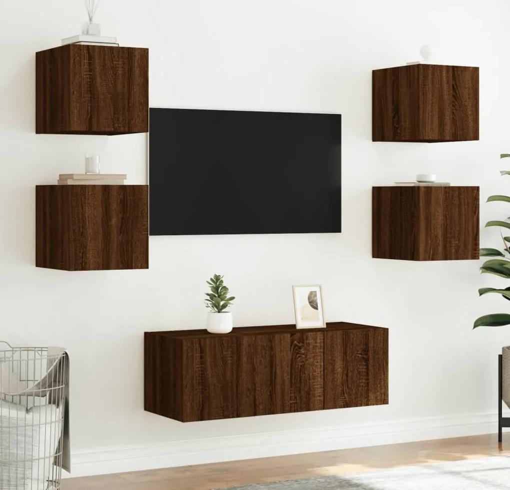 vidaXL 6dílná obývací stěna s LED osvětlením kompozitní dřevo [3216817] Barva: Černá