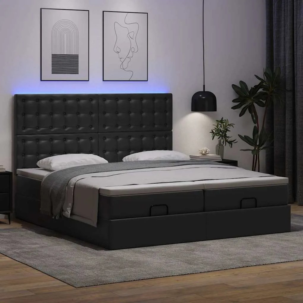 Osmanský rám postele s matrací černá 200x200cm umělá kůže 3314508