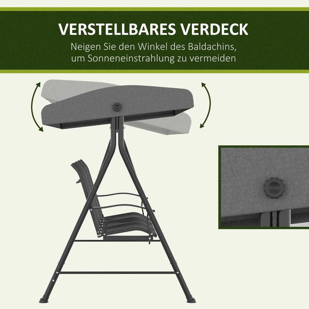 Outsunny Hollywoodská houpačka Třímístná zahradní houpačka s nastavitelnou střechou s nosností až 240 kg kov Texteline tmavě šedá 195 x 118 x 170 cm |