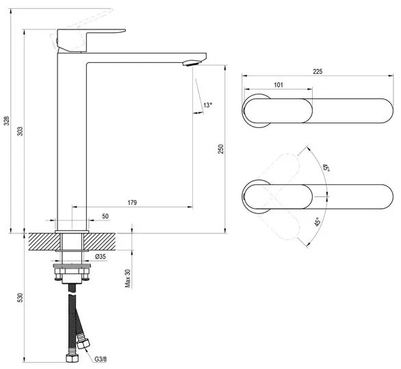 Ravak Chrome II Vysoká umyvadlová baterie 30 cm, černá CRII015.20BL X070459