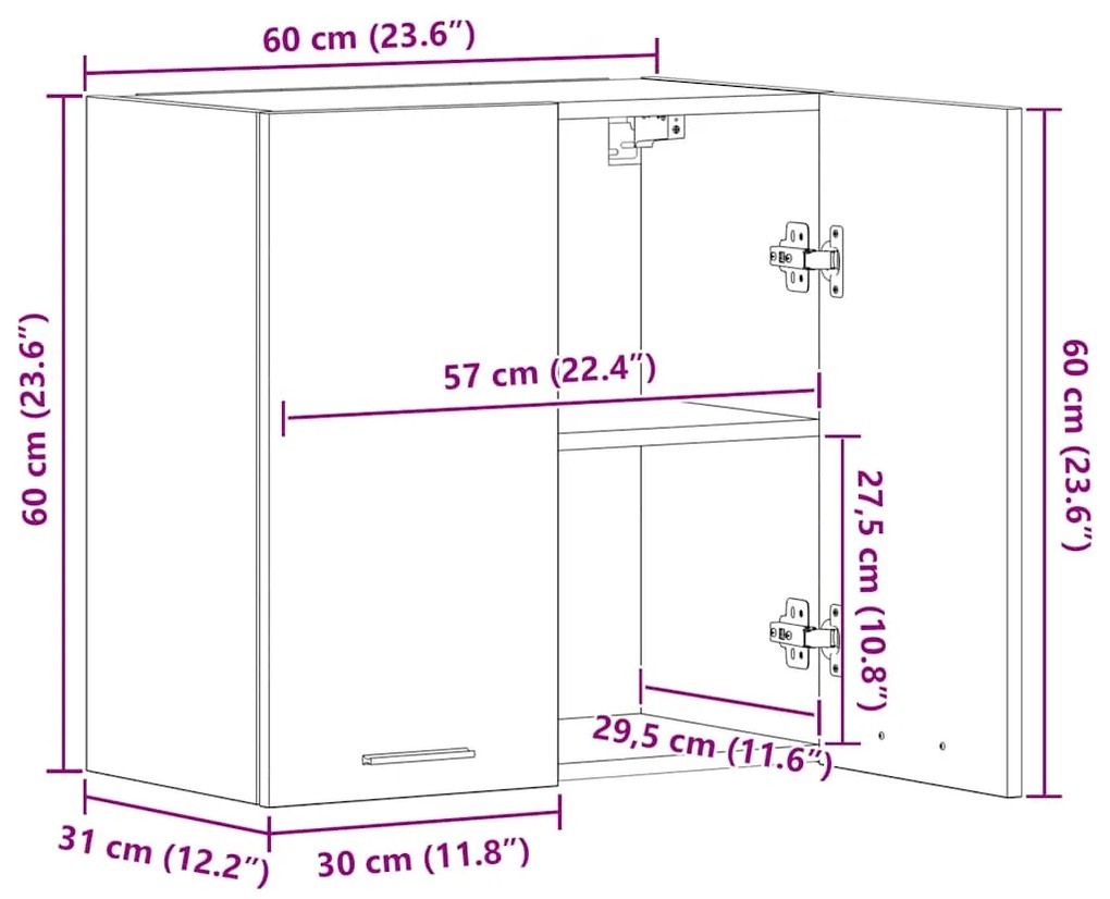 vidaXL Marketos Závěsná skříňka "Lyon" bílá 60 x 31 x 60 cm, dřevěné podlahy