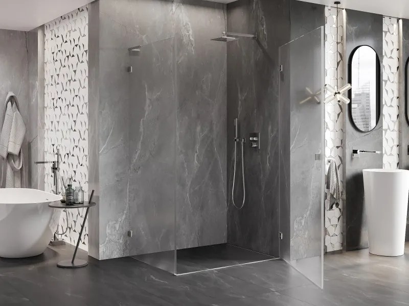 Mexen Lunar-B L pravý výklopný sprchový kout 100 x 90 cm, čiré sklo, broušená ocel, 832L-100-090-97-00-P