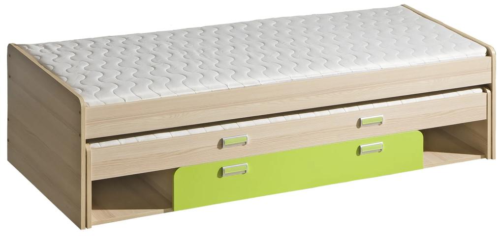 Rozkládací postel Lorento L16 Jasan / zelená, 1 ks matrace do přistýlky