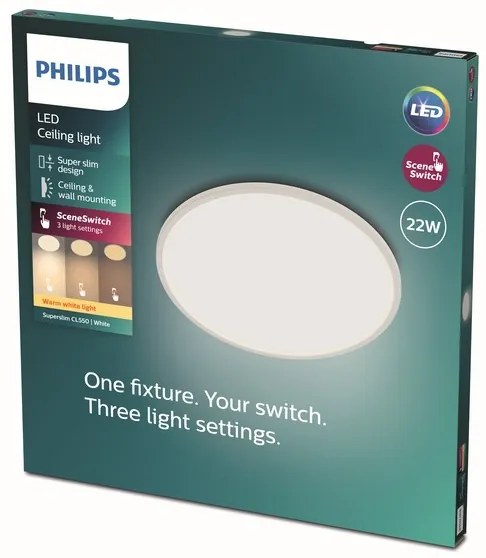 Philips 8719514327061 led stropní svítidlo super slim 1x22w | 2000lm | 2700k - eyecomfort, bílá