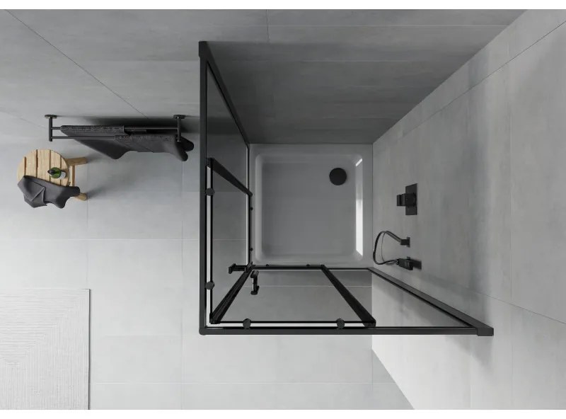 Mexen Rio, čtvercový sprchový kout s posuvnými dveřmi 70 (dveře) x 70 (dveře) x 190 cm, 5mm šedé sklo, černý profil + bílá sprchová vanička SLIM, 860-070-070-70-40-4010B