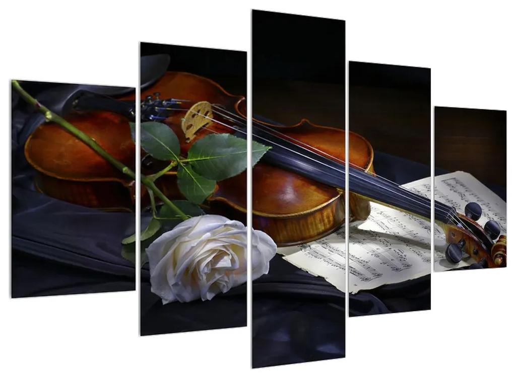 Obraz růže a houslí (150x105 cm)