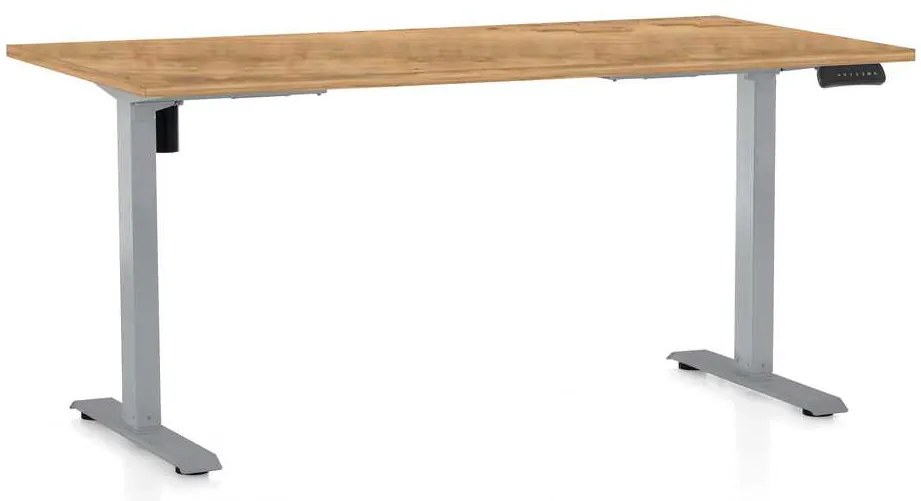 Výškově nastavitelný stůl OfficeTech B, 160 x 80 cm, šedá podnož, dub zlatý
