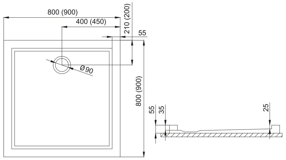 Polimat Goliat čtvercová sprchová vanička Rozměr vaničky: 80x80cm