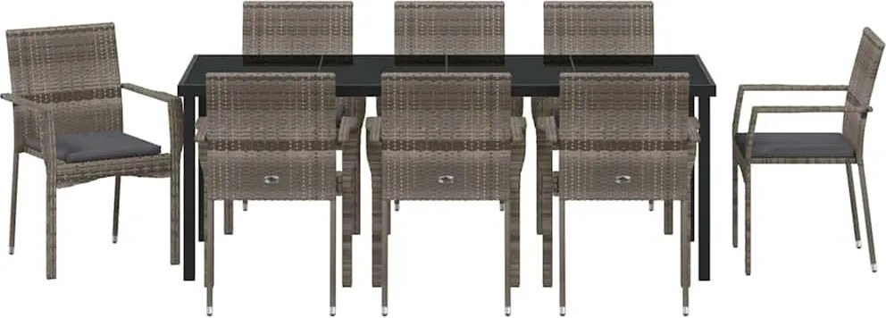 Zahradní jídelní souprava 9 ks Šedá polyratan 3380098